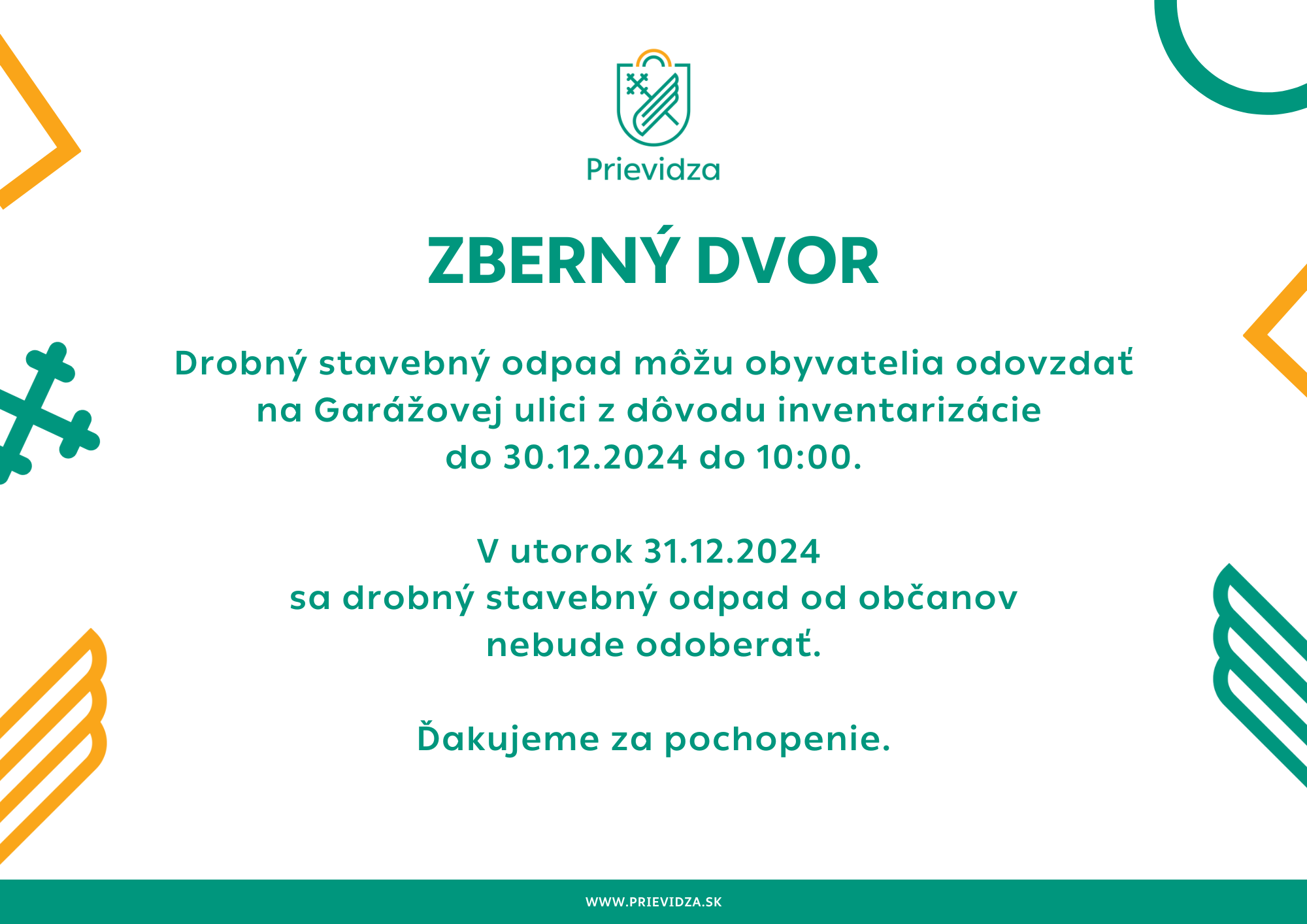 Prevádzka zberného dvora počas decembra - Prievidza